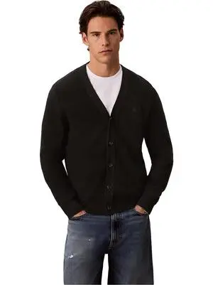 Calvin Klein Textured Cotton Cardigan With Monogram Logo - Black