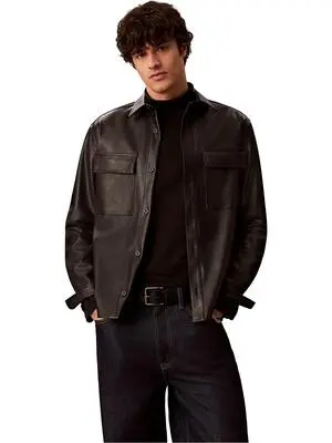 Calvin Klein Faux Leather Overshirt - Black