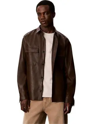 Calvin Klein Faux Leather Overshirt - Brown Cork