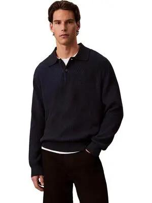 Calvin Klein Cotton Relaxed Polo Sweater - Black