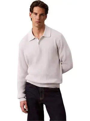 Calvin Klein Cotton Relaxed Polo Sweater - Tofu