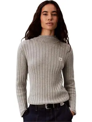 Calvin Klein Woven Monologo Turtleneck Sweater - Grey Heather