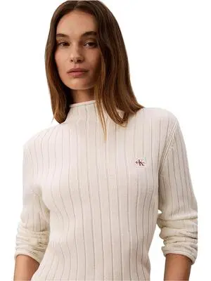 Calvin Klein Woven Monologo Turtleneck Sweater - Tofu