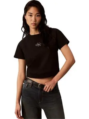 Calvin Klein Monologo Interlock Cropped Tee - Black
