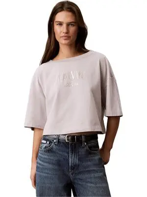 Calvin Klein Boxy Varsity Logo Cropped Tee - Ashes Of Roses