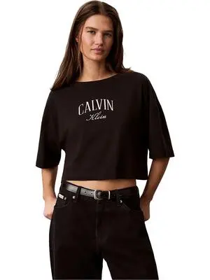 Calvin Klein Boxy Varsity Logo Cropped Tee - Black