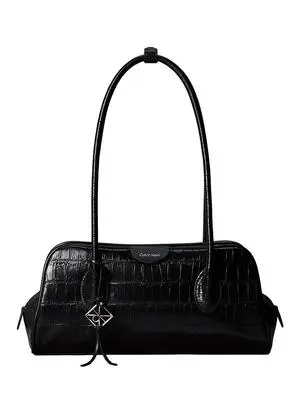 Calvin Klein Emblem Logo Crocodile Shoulder Bag - Black