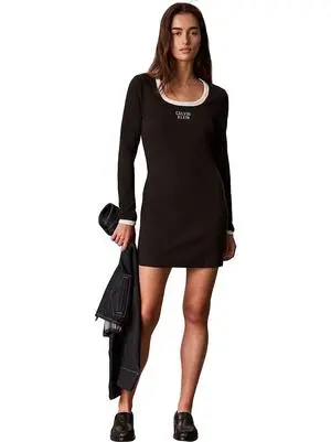 Calvin Klein Graphic Rib Mini Dress - Black