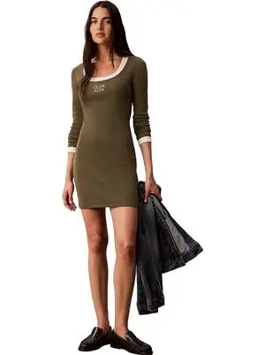 Calvin Klein Graphic Rib Mini Dress - Olive Night