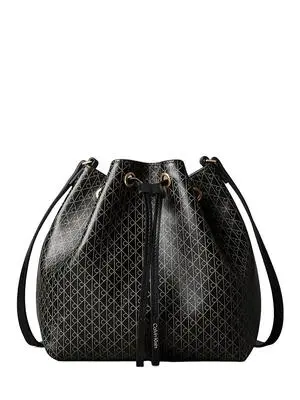 Calvin Klein Emblem Logo Drawstring Bucket Bag - Black Aop