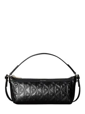 Calvin Klein Debossed Allover Emblem Logo Long Shoulder Bag - Black