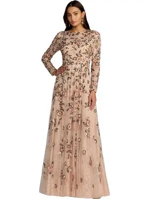 Mac Duggal Embellished Floral Long Sleeve Gown - Rose Multi