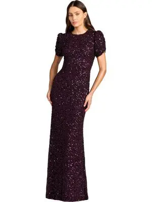 MAC DUGGAL Mac Duggal Embellished Gathered Short Sleeve Gown