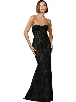 MAC DUGGAL COLLECTION Embellished Strapless Bustier Gown With Sweeping Train