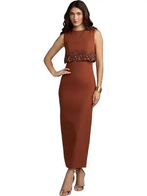MAC DUGGAL Floral Embellished Overlay Column Dress