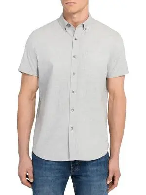 W.R.K Reworked Slim Fit Solid Short Sleeve Cotton Button-down Shirt - Grey