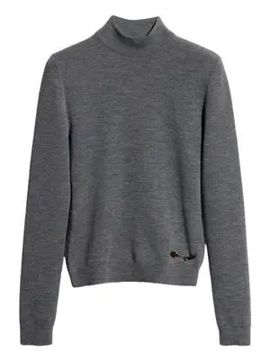 Gucci Fine Rib Knit Wool Top With Horsebit Detail - Grey