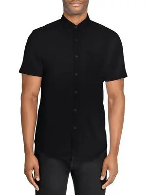 W.R.K Hudson Reworked Slim Fit Solid Short Sleeve Cotton Button-up Shirt - Black