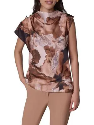 Donna Karan New York Printed High Neck Sleeveless Top - Camel Mult
