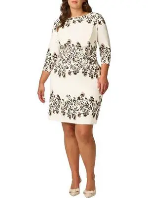 Adrianna Papell Placement Print Sheath Dress - Ivory Multi