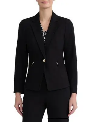 KASPER Notched Lapel Zip Pocket Blazer - Black