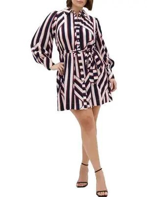 City Chic Long Sleeve Minidress - Timeless Stripe