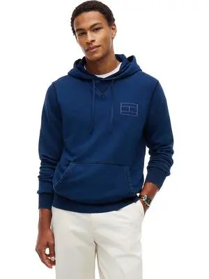 Tommy Hilfiger Embroidered Flag Logo Indigo-dyed Hoodie - Dark Indigo