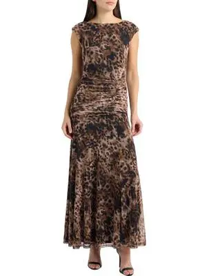 Eliza J Shirred Side Midi Dress - Blk Brown