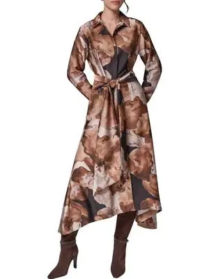 Donna Karan New York Long Sleeve Shirtdress With Tie Waist - Camel Mult