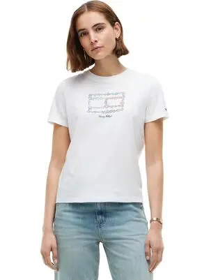 Tommy Hilfiger Relaxed Fit Floral Flag Logo T-shirt - Ecru