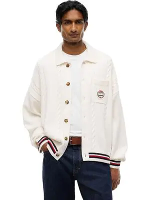 Tommy Hilfiger Cable Knit Polo Cardigan - Off White