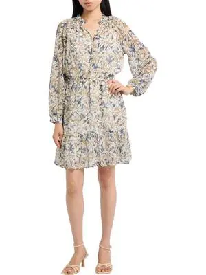 NIC+ZOE Bloomsbury Abstract Floral Print Chiffon Dress - Neutral Multi