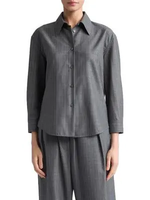 JIL SANDER Pinstriped Wool Cropped Boxy Shirt - Koala