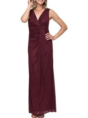 Alex Evenings Sleeveless Glitter Mesh Gown - Fig