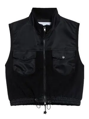 Cecilie Bahnsen Caspen Mixed Media Crop Fleece Vest - Black