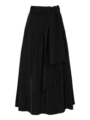 THE EXTREME COLLECTION Midi Taffeta Skirt With Waist Tie - Black