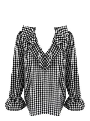 THE WELL WORN The Luna Pop-over Blouse Gingham - Black