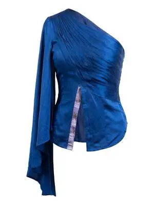 TEQUMAH Kadambari One-shoulder Lyocell Top - Blue