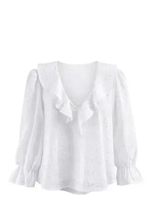 THE WELL WORN The Luna Pop-over Blouse Broderie Anglais - White