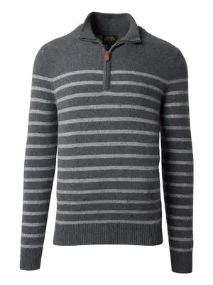 Allen Edmonds Allen Edmonds Cashmere Quarter-Zip Sweater With Leather Pull Tab Grey Stripe