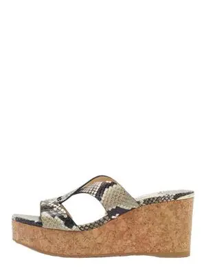 JIMMY CHOO Jimmy Choo Python Embossed Wedge Sandals Grey