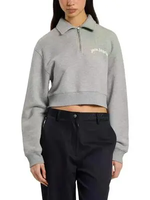 Palm Angels Logo-print Cropped Sweatshirt - Grey