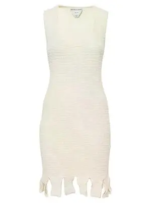 Bottega Veneta Knitted Scoop Neck Sleeveless Dress With Fringe - Neutrals