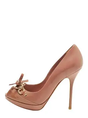 Dior Patent Leather Bow Peep-toe Pumps - Neutrals