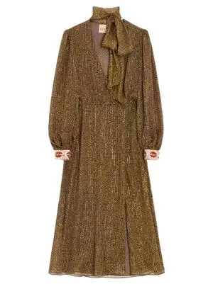 Valentino Garavani Creponne Lamé Dress With Embroidered Fauve Éclat Print - Brown