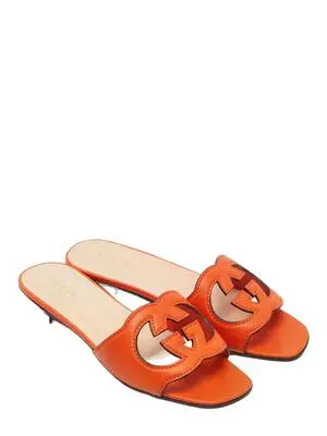 Gucci Gucci Orange Leather Interlocking GG Cut-Out Flat Sandals Orange