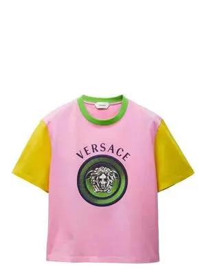 Versace Versace Printed Cotton-Jersey T-Shirt With Medusa Moneta Graphic Pink