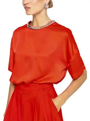 NISSA Chain-detail Satin Top - Red