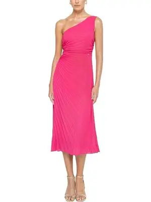 NISSA One-shoulder Pleated Midi Dress
