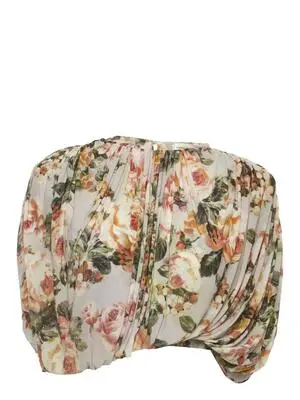 Magda Butrym Floral-print Gathered Cropped Blouse Neutrals